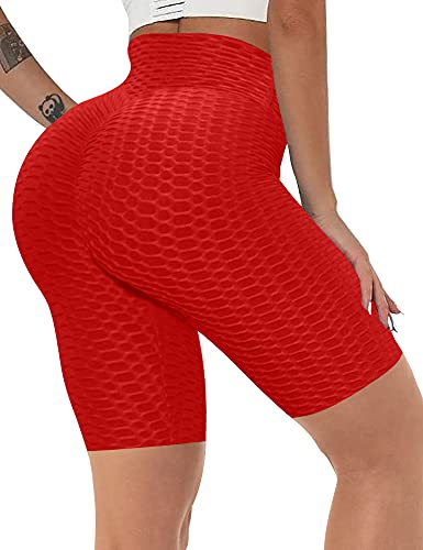 cailami Women's High Waisted Butt Lifting Biker Gym Workout Yoga Shorts, Small, Red