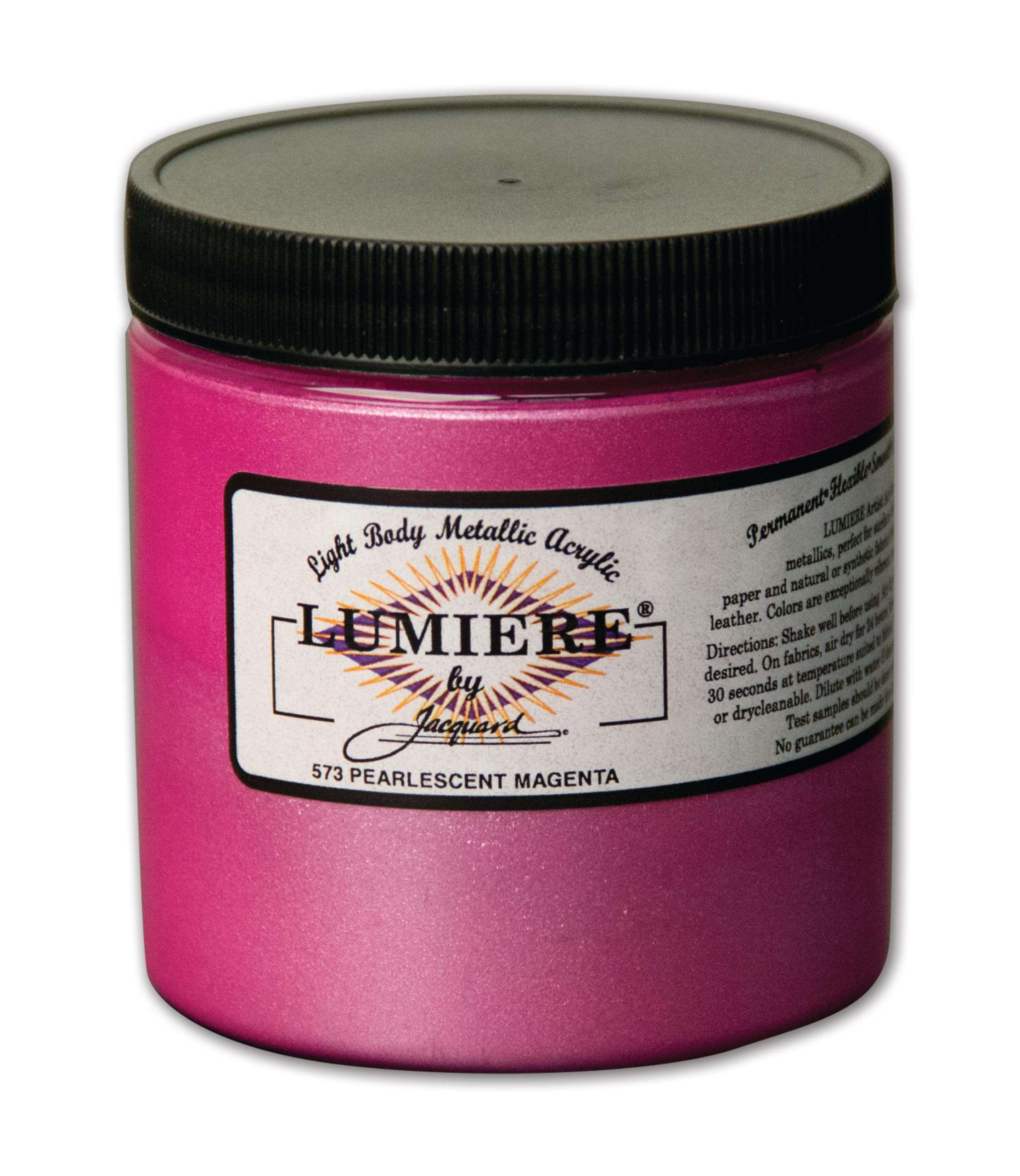 Jacquard Lumiere 8oz Fabric Paint Pearlescent Magenta - Metallic Paint for Fabric, Leather, Canvas, Paper and Wood - Light-bodied Metallic Acrylic Paint - Lightfast & Vibrant Metallic Acrylic Paints