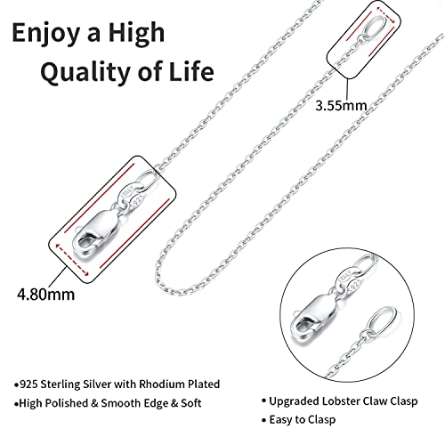 Jewlpire Solid 925 Sterling Silver Chain Necklace for Women Girls, 1.3mm Cable Chain Silver Chain for Women Thin & Dainty & Shiny Women's Chain Necklaces 18inch