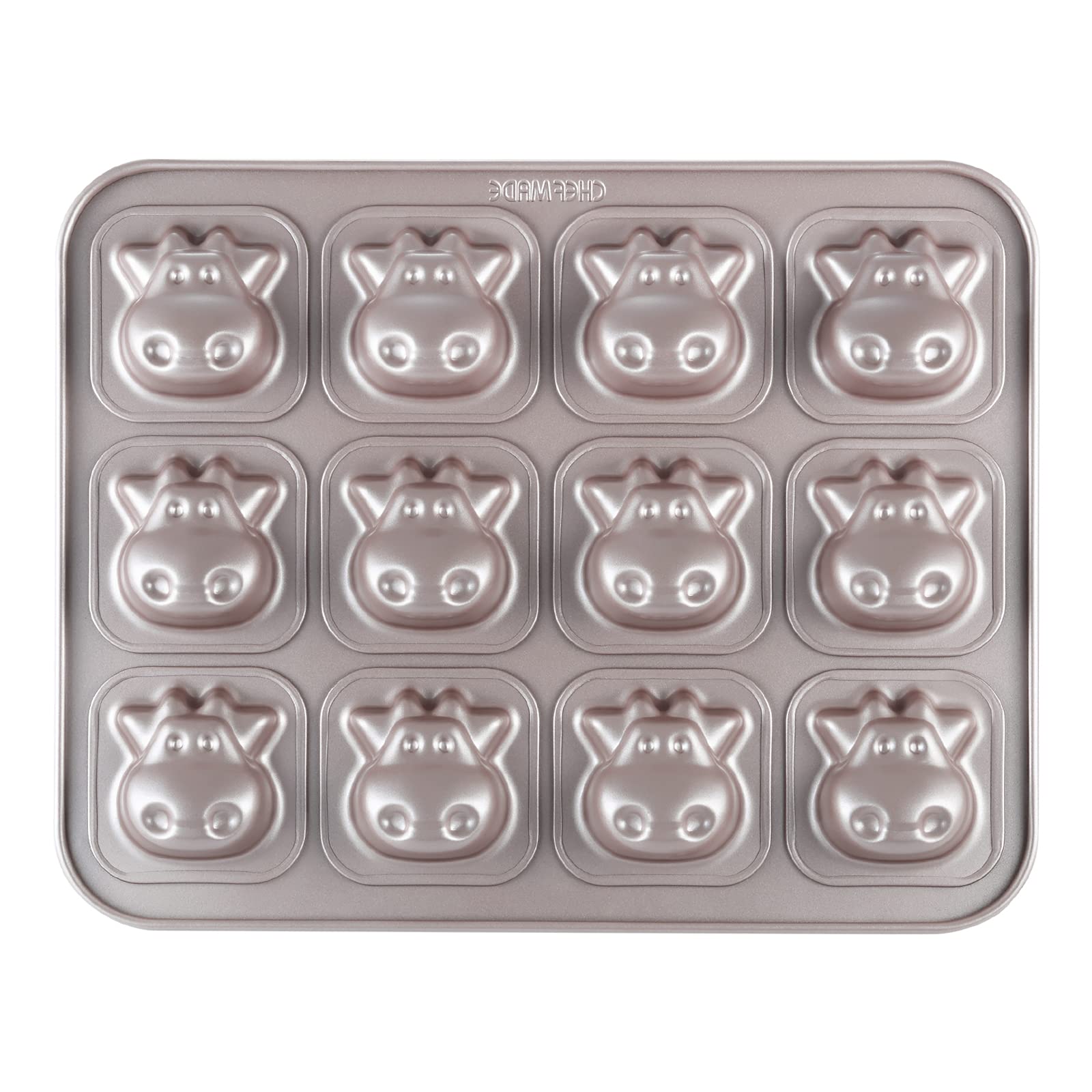 CHEFMADE Cows Cake Pan, 12-Cavity Non-Stick Animal Muffin Bakeware for Oven Baking (Champagne Gold)