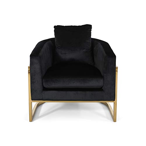 Christopher Knight Home Chloe Modern Velvet Glam Armchair with Stainless Steel Frame-Deep Gold Finish, Black, Gray Tone