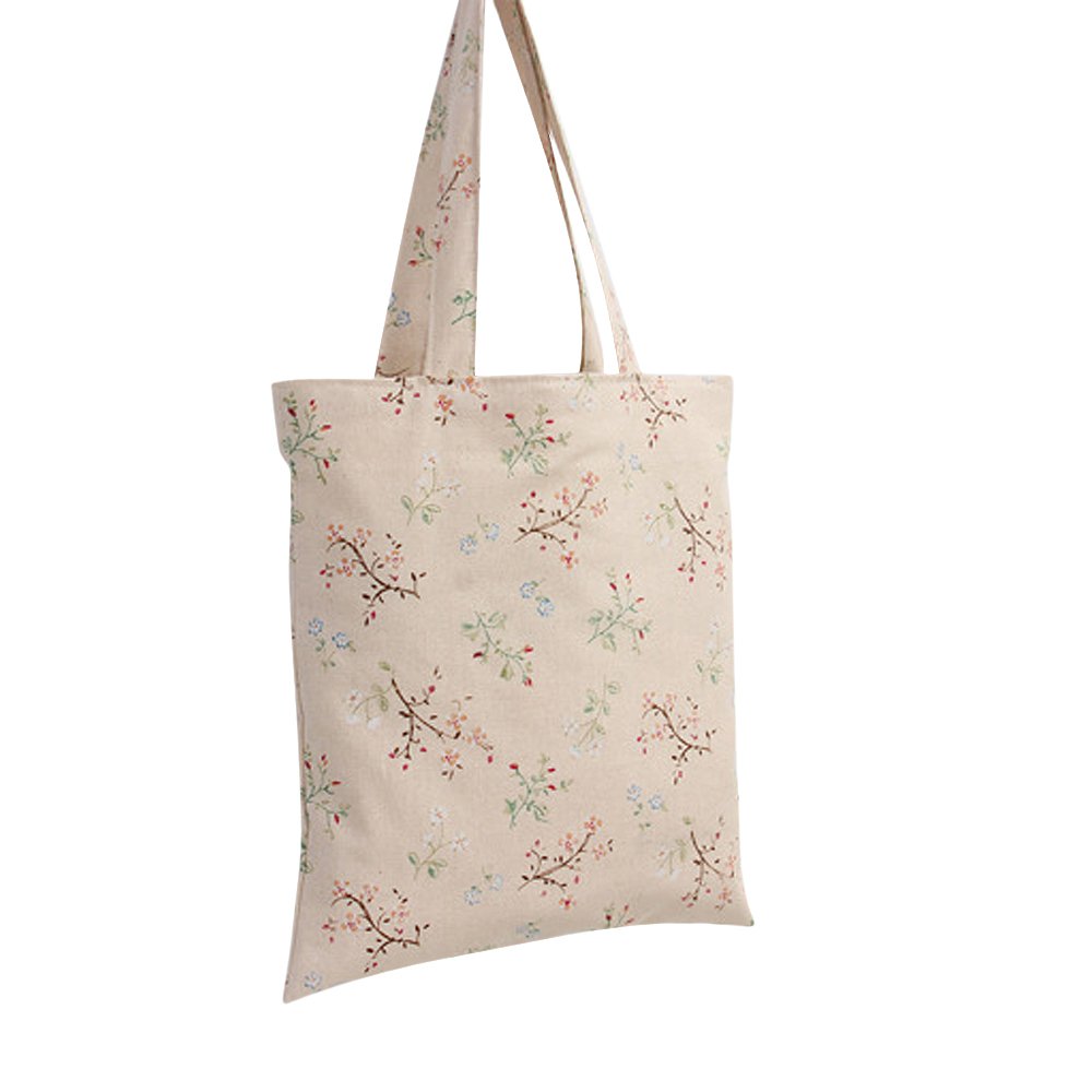 Caixia Women's Charming Floral Branch Canvas Tote Shopping Bag Beige (Zip closure)