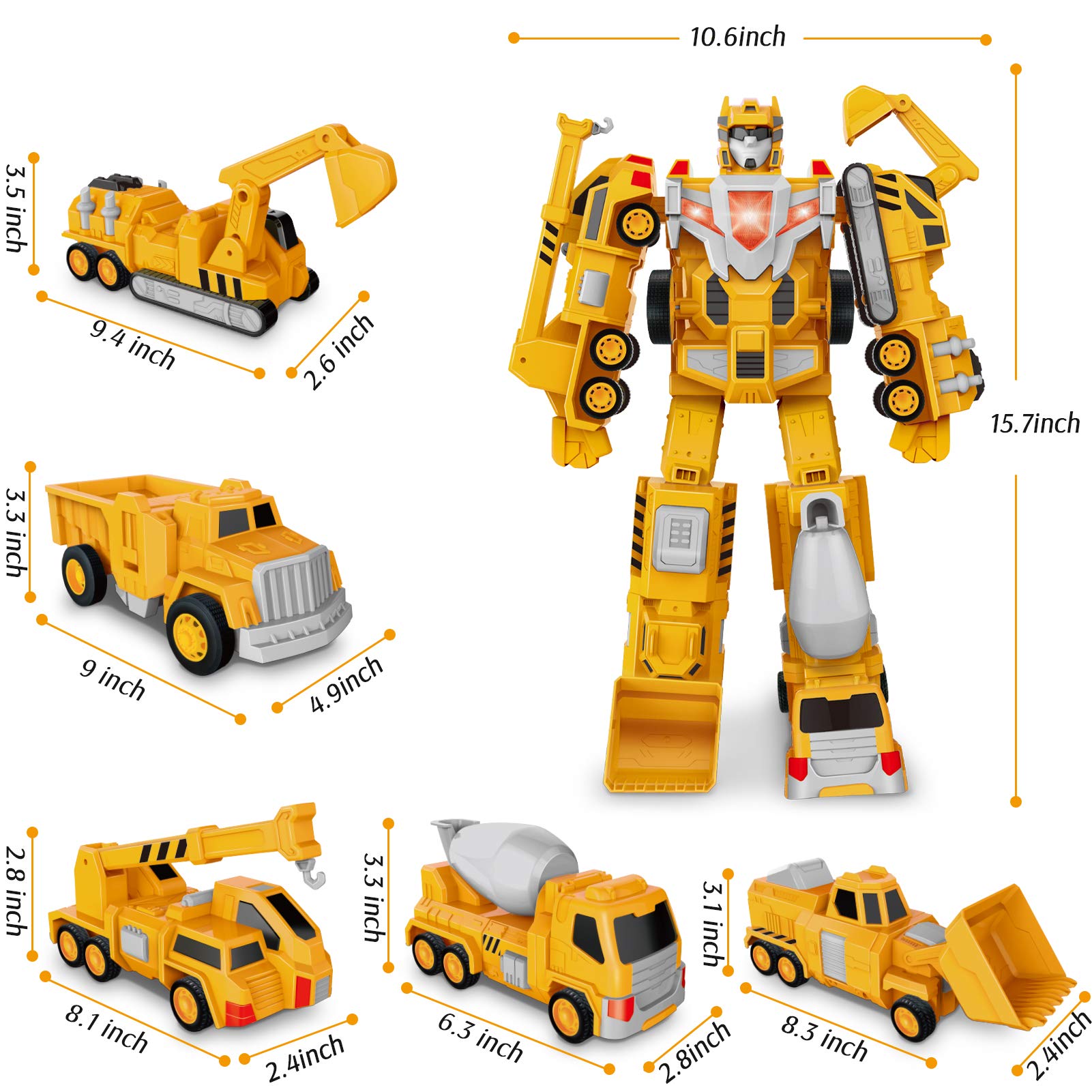 Construction Toy Trucks for 3 4 5 6 Year Old Toddler Boy Kids, Magnetic Assemble Transform Robot Play Vehicles, 15.7 inch Action Figure, Pull Back Dump Cars Birthday Gift
