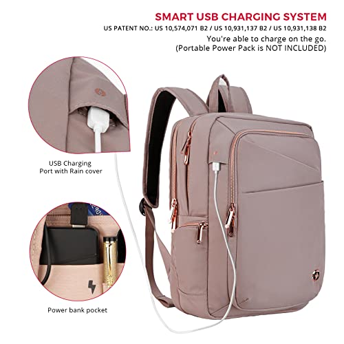 Swissdigital Design Katy Rose Laptop Backpack For Women,College Bookbags With USB Charging Port,Large Capacity Computer Backpacks For Work Business Lotus (SD1006F-82)