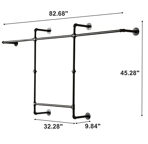Industrial Clothing Racks Garment Racks – Wall Mounted Pipes Clothes Racks with Four Hanging Rods, Heavy Duty Garment Racks, Industrial Steampunk Closet Organizer Hall Tree (Metal Pipes-Black)