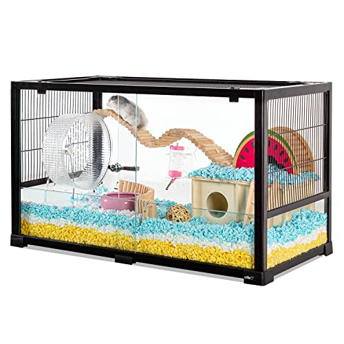 OIIBO Large Glass Hamster Cage, 40 Gallon Deluxe Big Hamster Cage 32" L x 16" W x 18" H Chew-Proof Small Animals Habitat with Front Sliding Door, Full View Hamster Cage