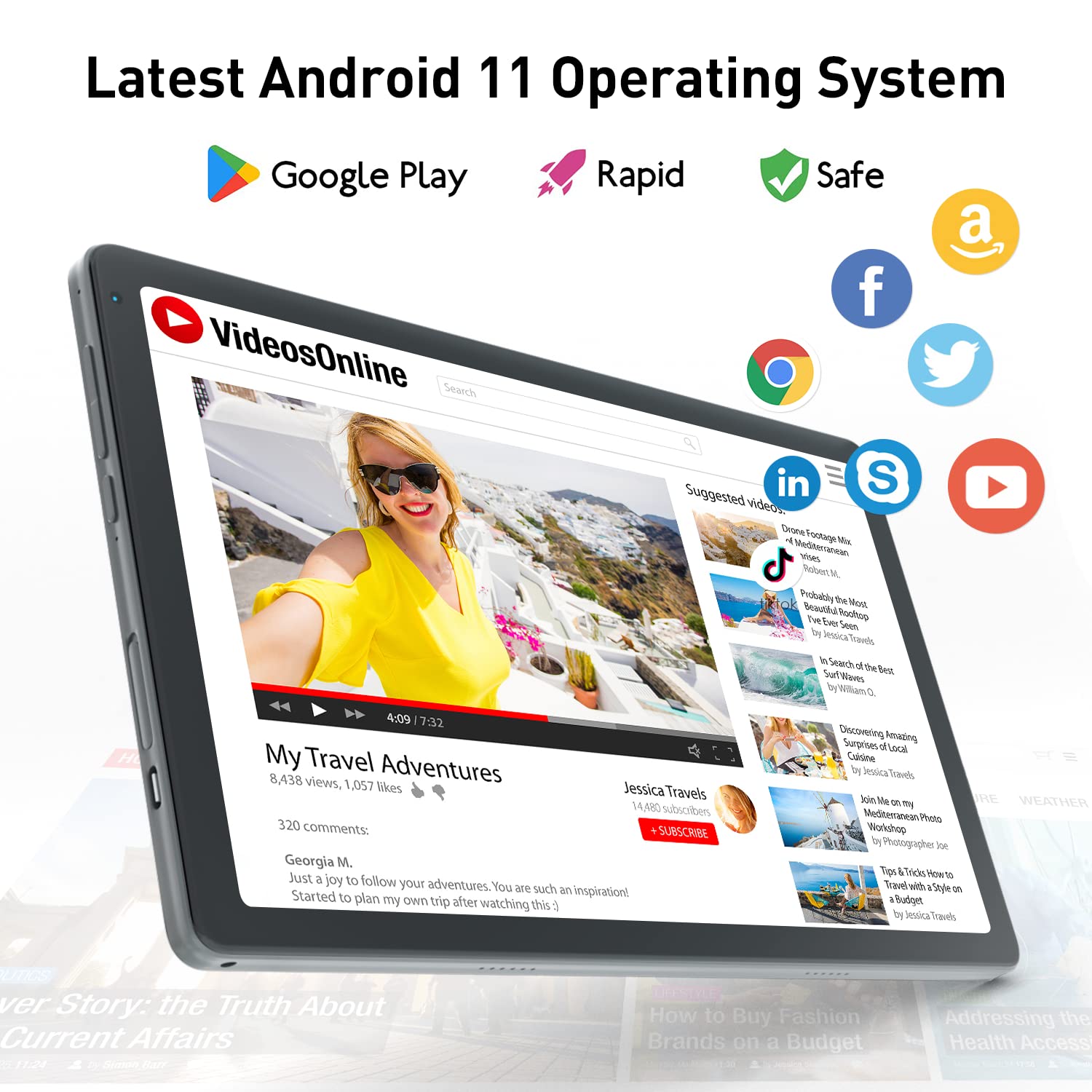 neoregent Tablet 10.4 inch 3GB RAM 32GB ROM WiFi 6 Android 11 6000mAh HD 1332 * 800 Quad Core Tablets (Gray)