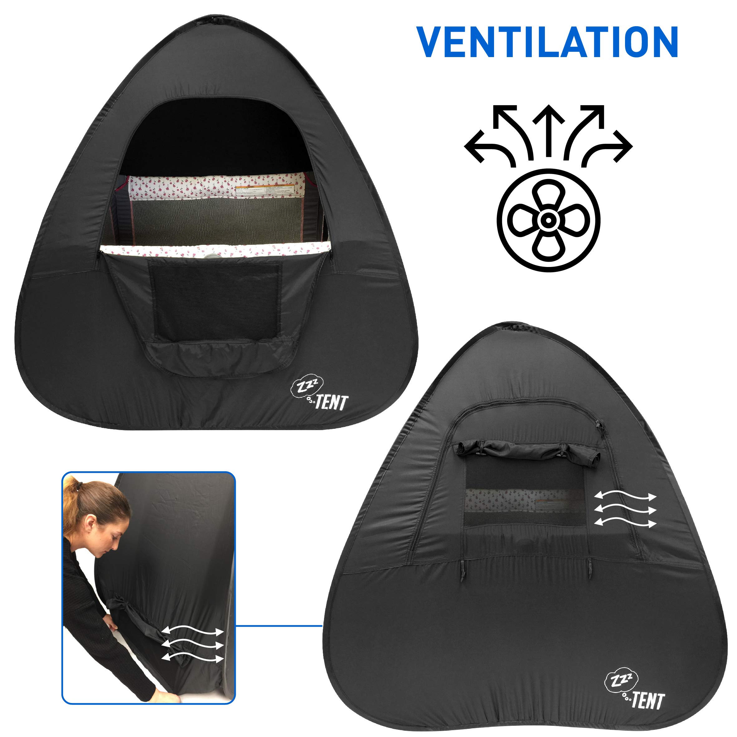 EasyGo Product ZZZ PlayPen Sleeping Canopy Cover Instant Tent β Great at Home and Travelling - Compatible with Pack n Play, Baby Bjorn & Lotus Travel Crib & Other Portable and Patented - Black