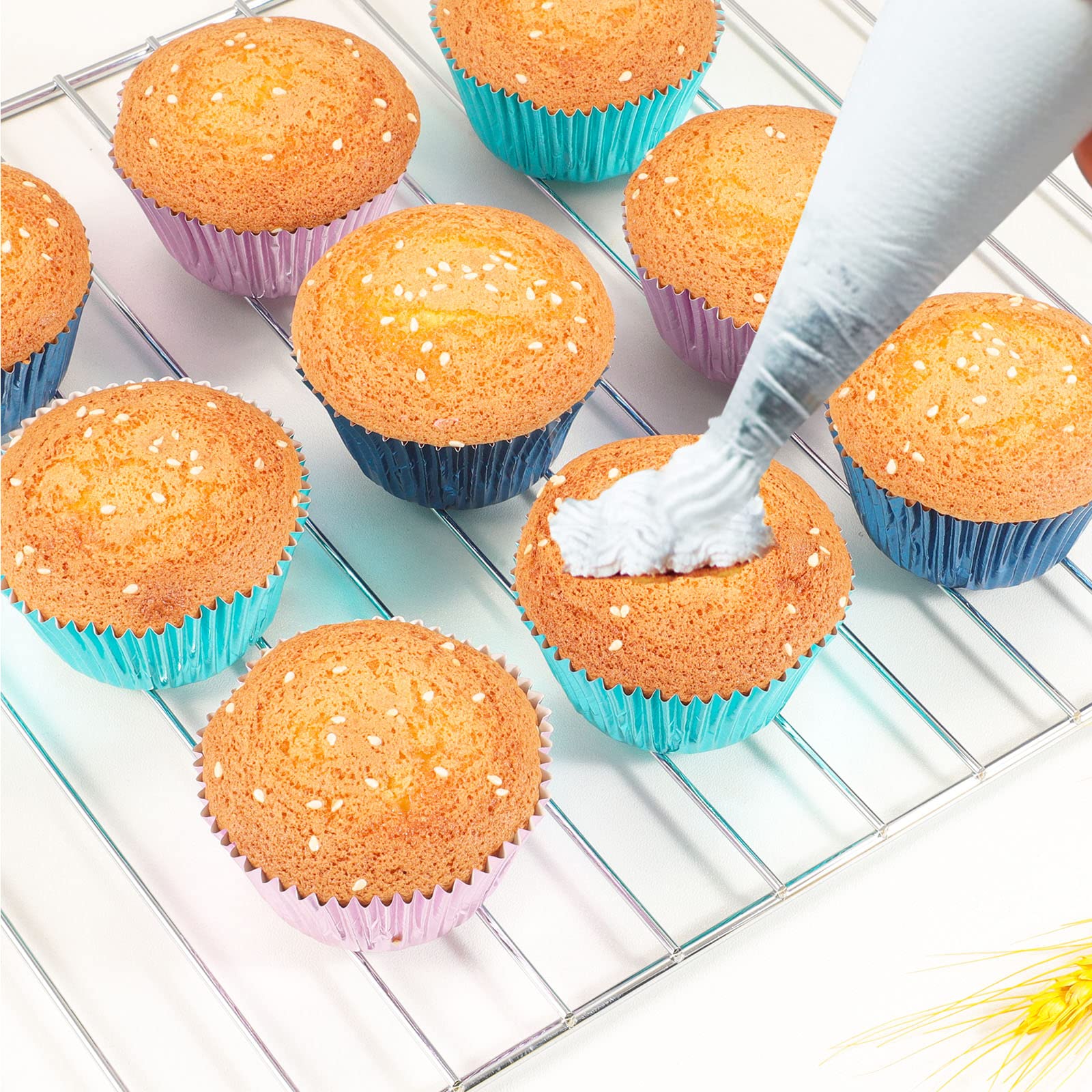 Caperci Colorful Foil Cupcake Muffin Liners Standard Size Baking Cups 150-Pack - Premium Greaseproof & Sturdy