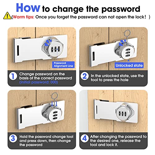 Mechanical Password Rotary Hasp Locks, Door Security Slide Latch Lock for Small Doors, Cabinets, Barn Door, Bathroom, Outdoor, Garage, Garden (2 Packs Silver)