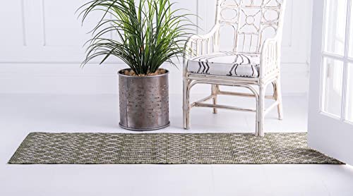 Unique Loom Outdoor Trellis Collection Area Rug - Tribal Trellis (2' x 8' Runner, Green/ Natural)
