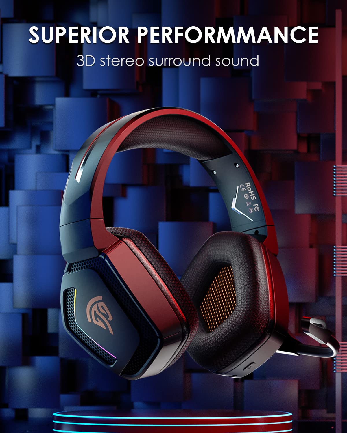 EasySMX C07W Wireless Gaming Headset with Microphone, 2.4GHz USB Gaming Headphones for PC, PS5, PS4, Nintendo Switch, Bluetooth Gaming Headset, 3D Stereo Surround Sound, Ergonomic Design