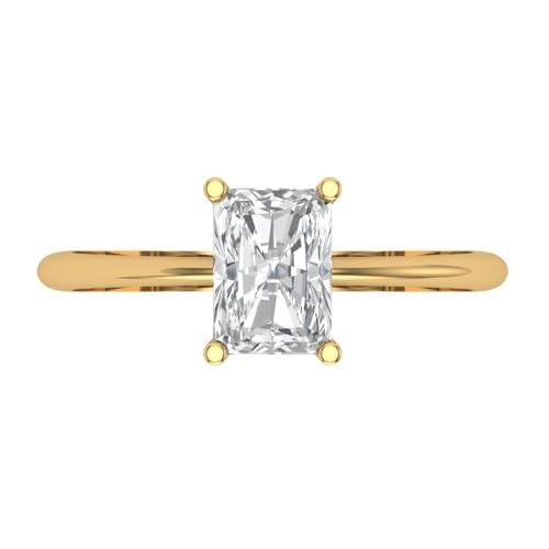 Clara Pucci 1.0 ct Radiant Cut Solitaire Moissanite Engagement Wedding Bridal Promise Anniversary Ring 18K Yellow Gold Size 3.5