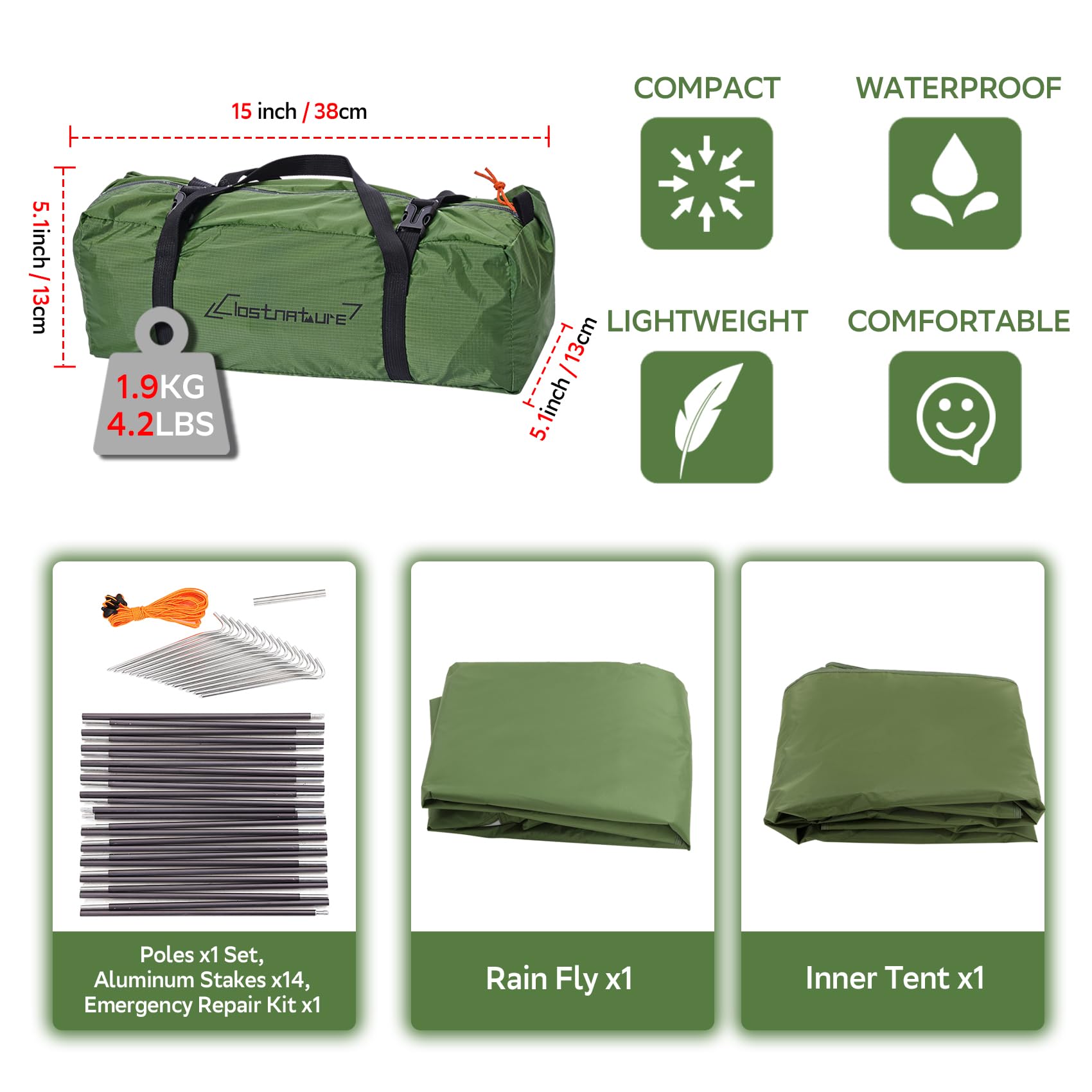 Clostnature Crux 1-Person Tent for Backpacking - Ultralight One Person Backpacking Tent, Hiking Tent for One Man, Solo, Single Person