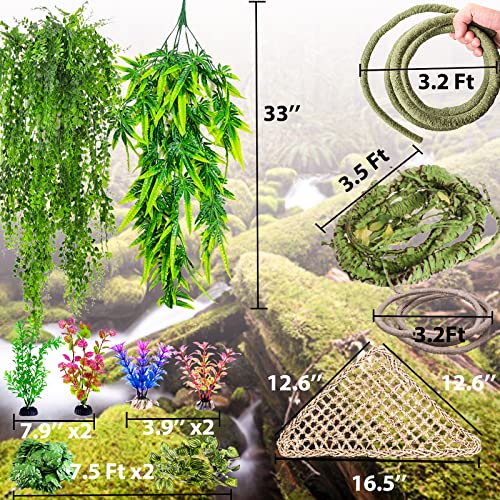 Mechpia 12 Pieces Bearded Dragon Tank Accessories, Reptile Hammock Plants and Vines Terrarium Branch Plants Habitat Decoration for Lizard Gecko Snake Hermit Crab