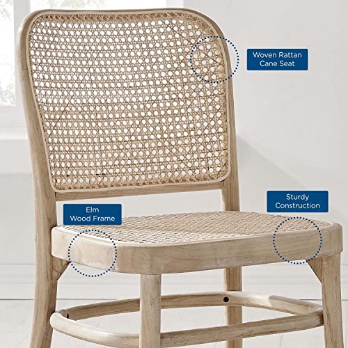 Modway Winona Elm Wood Dining Side Chair with Cane Rattan Seat in Gray