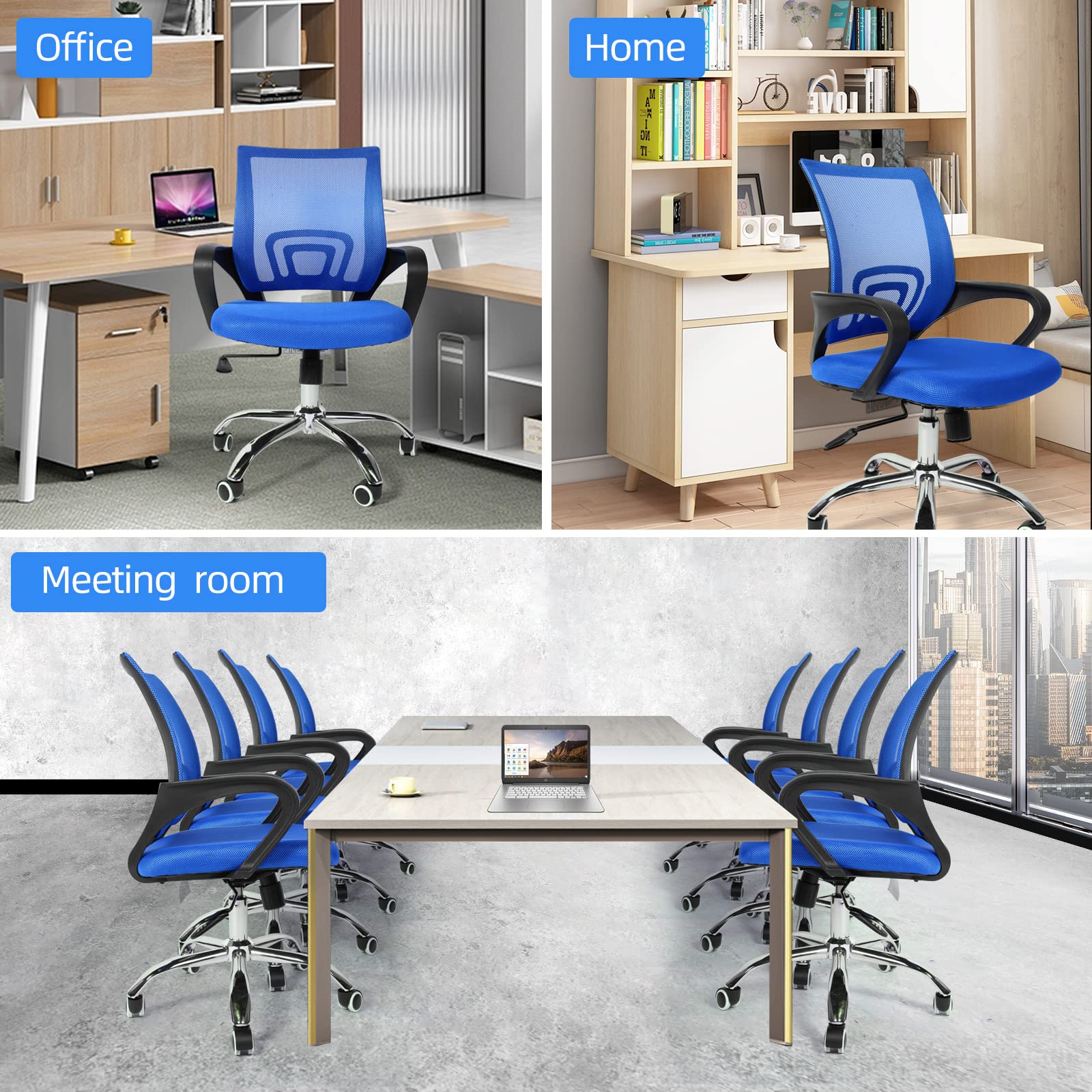 InfiniPower Task Mesh Computer Wheels and Arms and Lumbar Support Study Chair for Students Teens Men Women for Dorm Home Office, Blue
