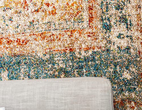 Unique Loom Rosso Collection Vintage, Traditional, Bohemian, Border, Distressed, Southwestern Area Rug, 4' 0" x 6' 0", Blue/Ivory