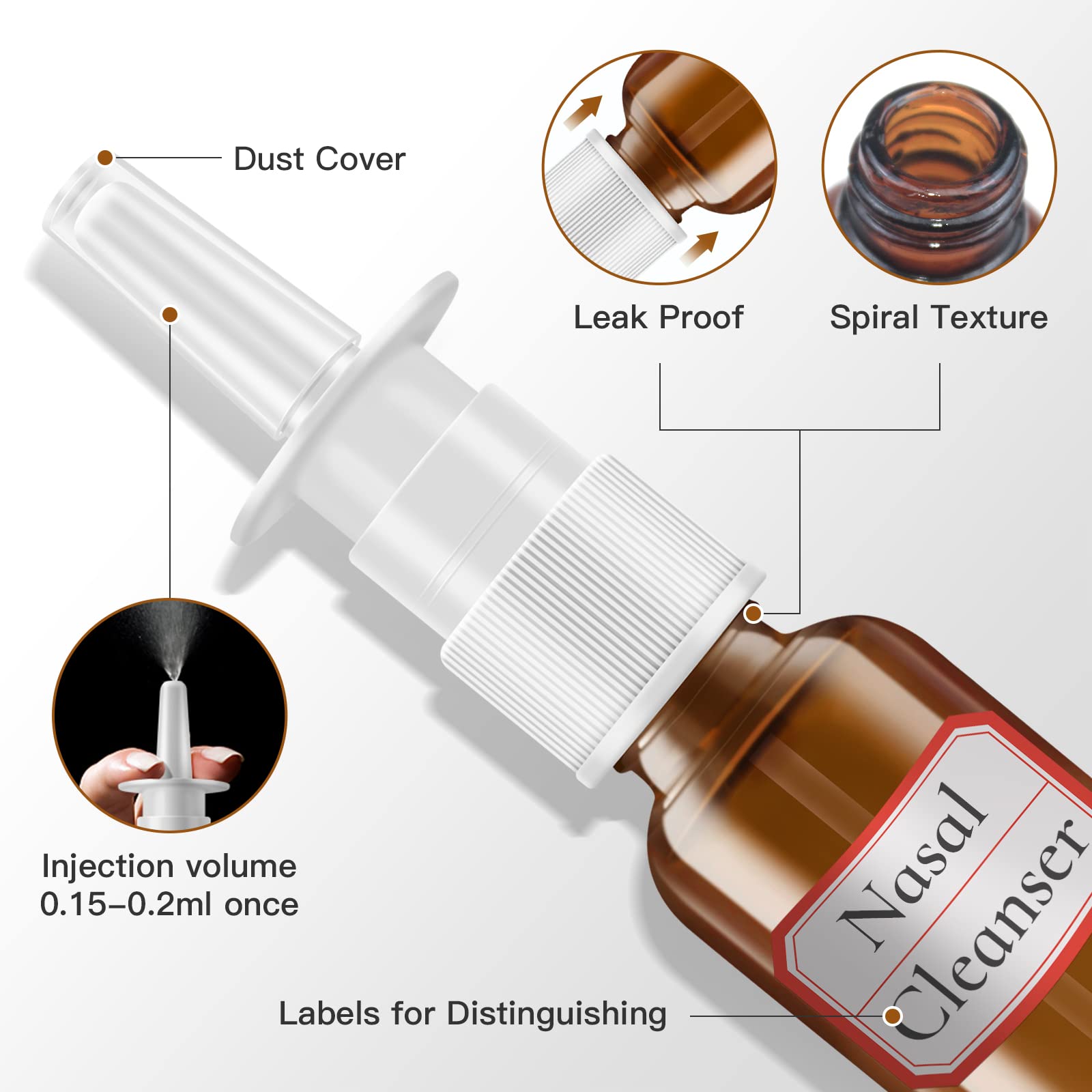 Nasal Spray Bottle, 3 Pcs 30ML/1oz Glass Amber Refillable Fine Mist Sprayers Atomizers, Small Empty Nasal Sprayer with Funnels and Labels