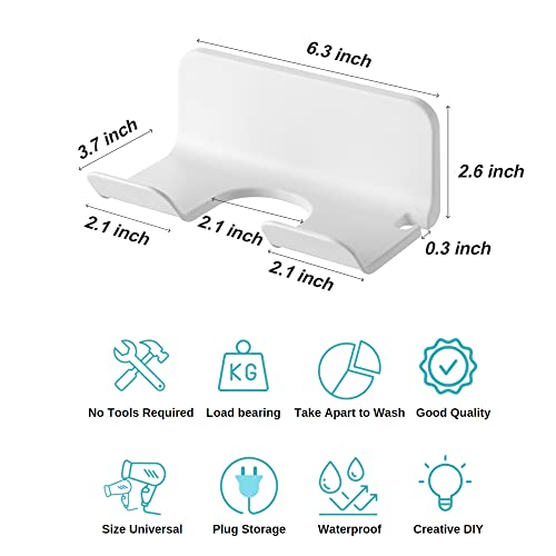 Hair Dryer Holder Wall Mounted - Self Adhesive Wall Hanging Hair Tool Organizer Wall Shelf for Blow Dryer Holder Rack Bathroom Vanity (White)