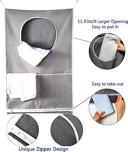 Extra Large Hanging Laundry Hamper,Oxford Fabric Washable Hanging Laundry Bag with 2 Over the Door Hooks 2 Suction Cup Hooks,Over the Door Laundry Hamper with Unique Zipper Design (XXL-GREY-1PC-R)
