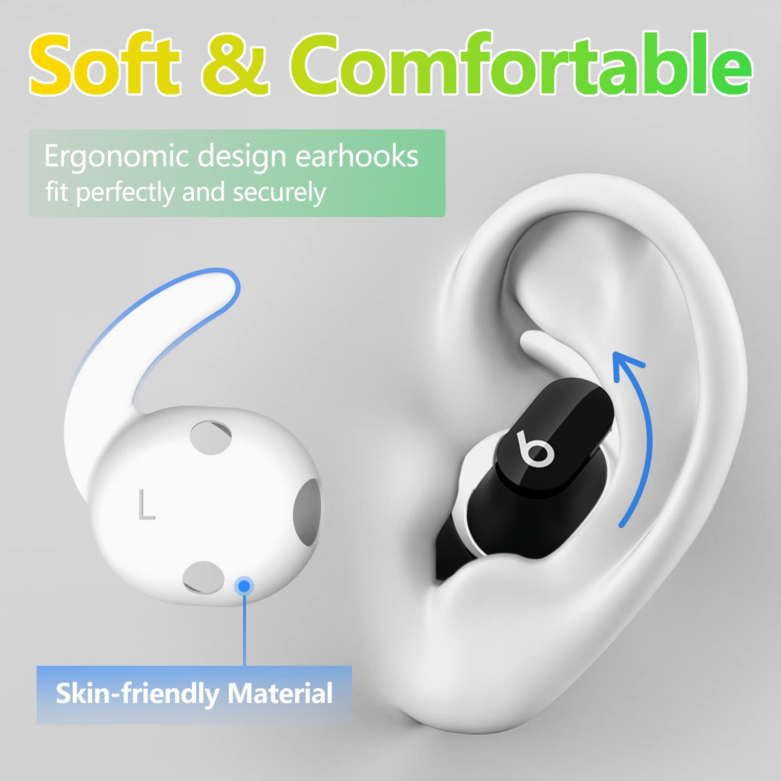 Ear Hooks for Beats Studio Buds, Ear Hook Accessories Compatible with Beats Studio Bud 2021 Silicone Anti-Slip EarTips Cover Holder (White)