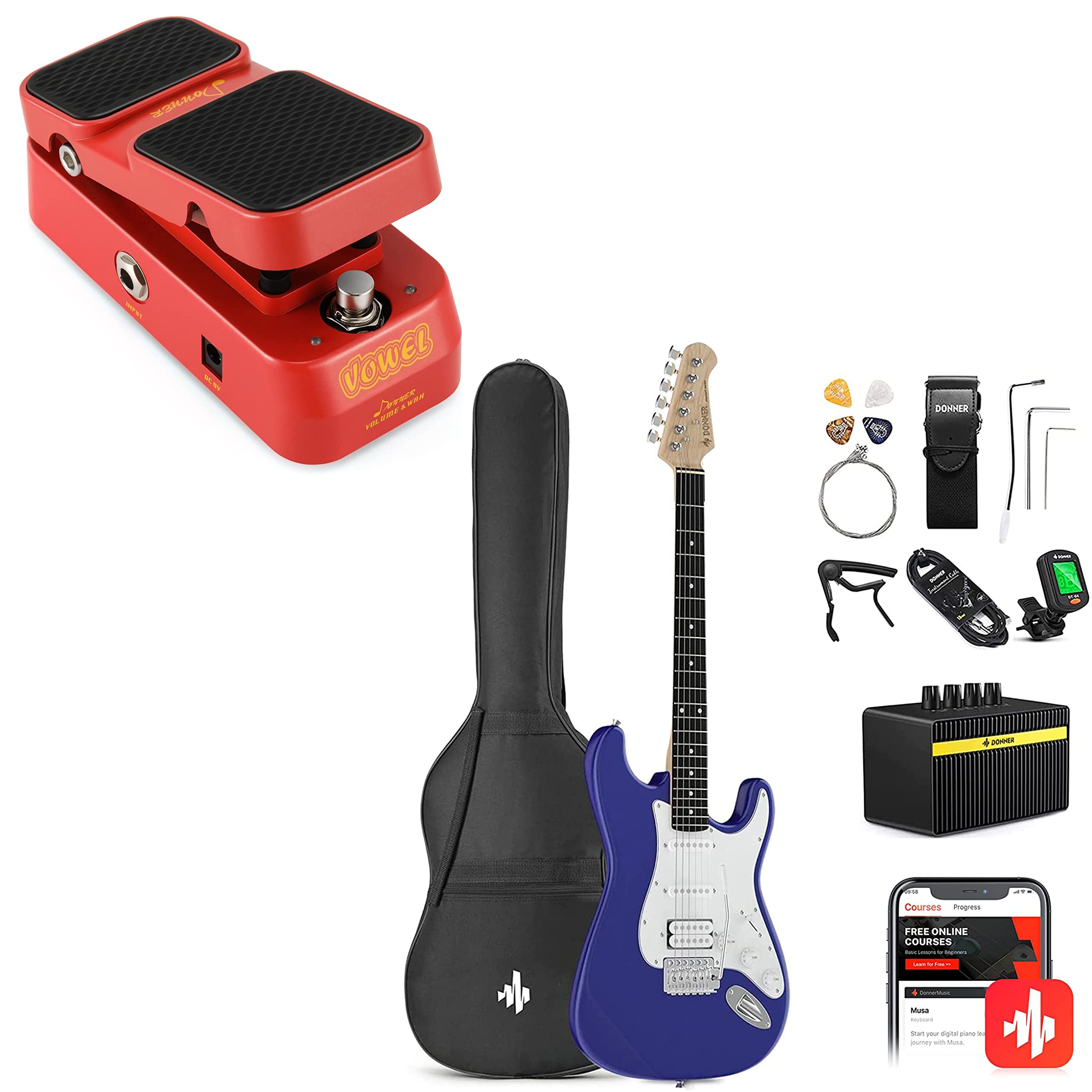 Donner DST-100L 39 Inch Electric Guitar Beginner Kit + Wah Guitar Pedal