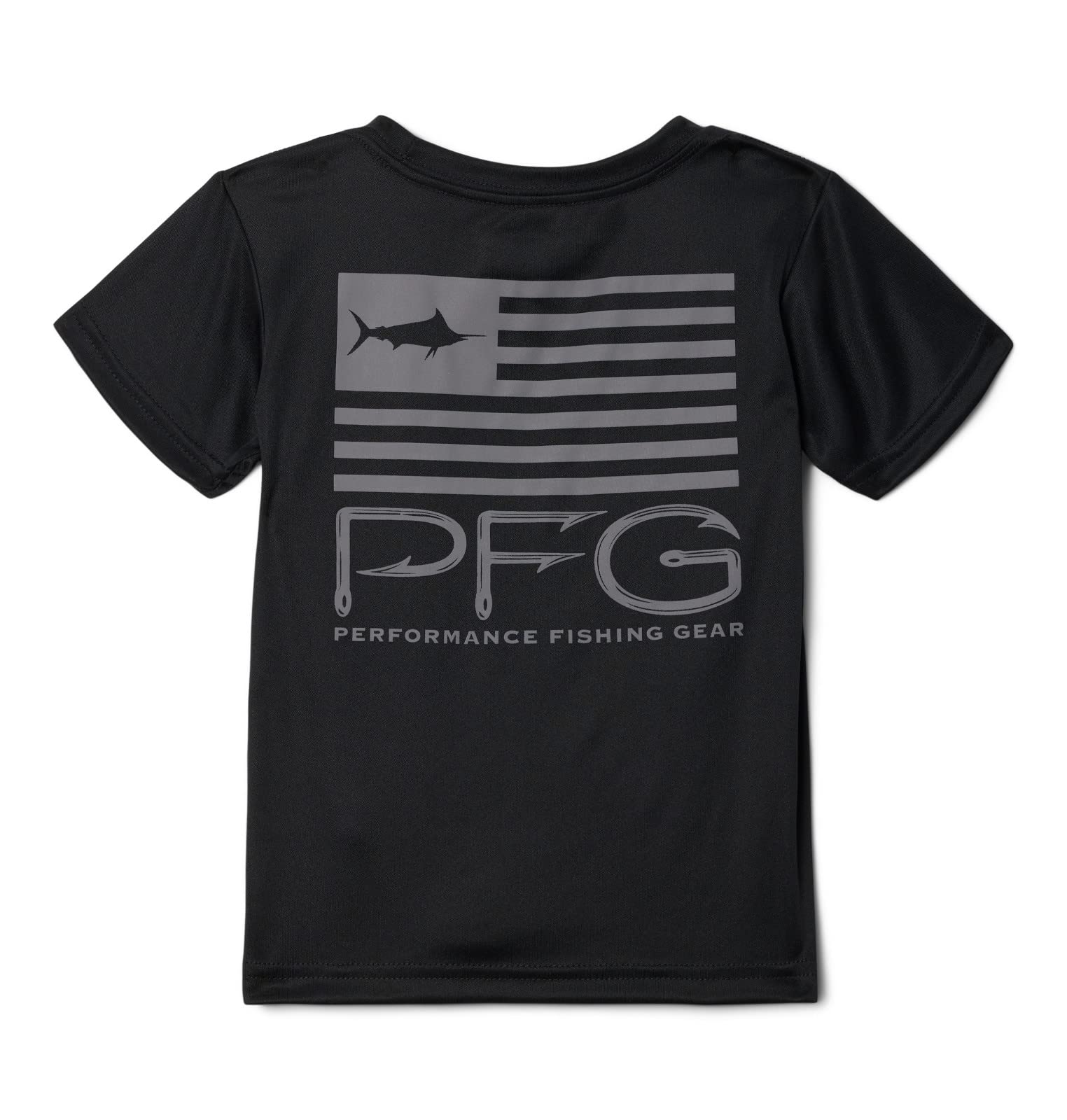 Columbia Boys' Big Terminal Tackle PFG Flag Short Sleeve, Black/Fish Star Marlin Graphic, Large
