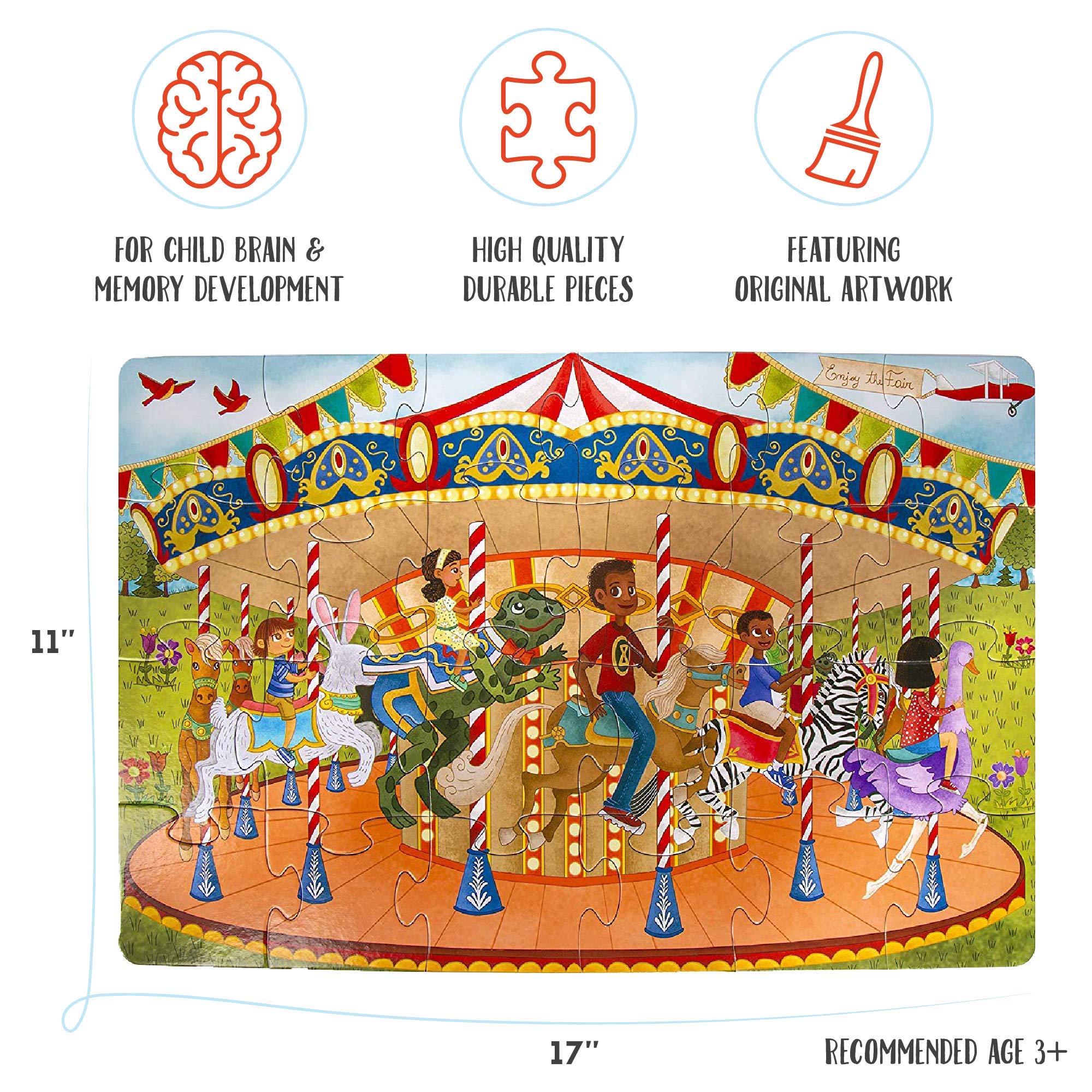 Upbounders- Joyful Carousel - 24 Piece Beginner Puzzles Toddler Kids Age 3-5, Preschool Puzzle with African American-Diverse Children at Play