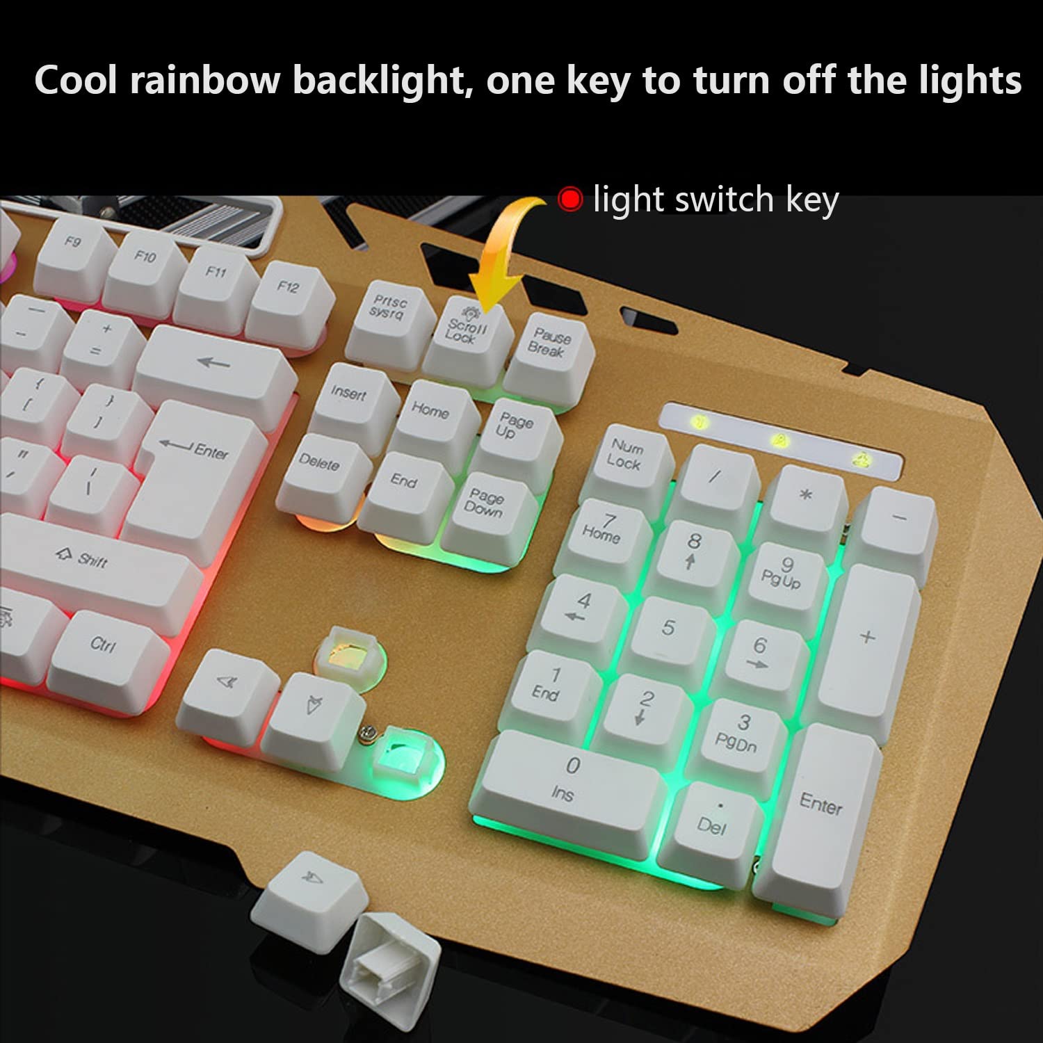 EXHNLE Wired RGB Backlit Gaming Keyboard and Mouse, Adjustable Breathing Lamp and Glowing Mouse, 2400 DPI Mouse, for PC Gamer Computer Laptop (Color : Gold)