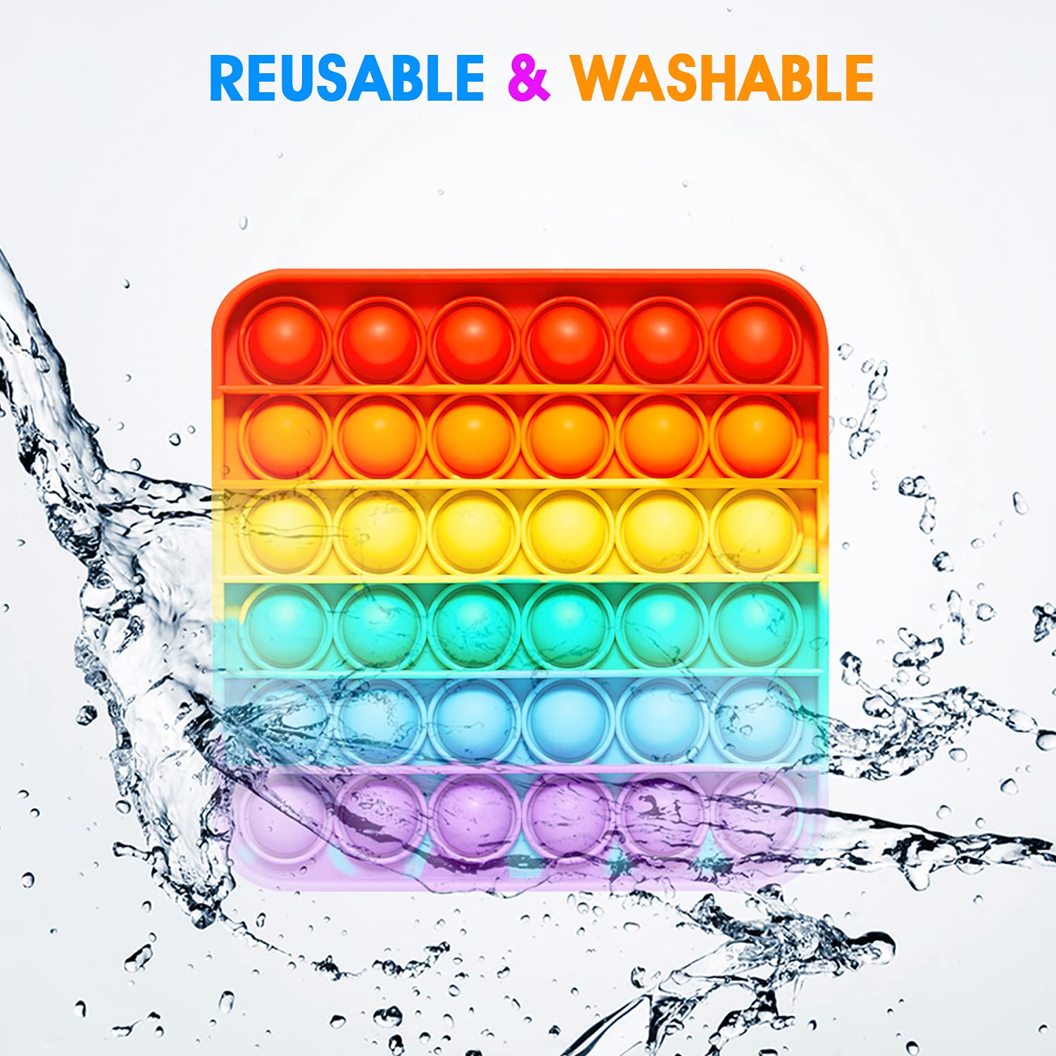 Push Pop Bubble Fidget Sensory Toy - for Autism, Stress, Anxiety - Kids and Adults (Rainbow Square)