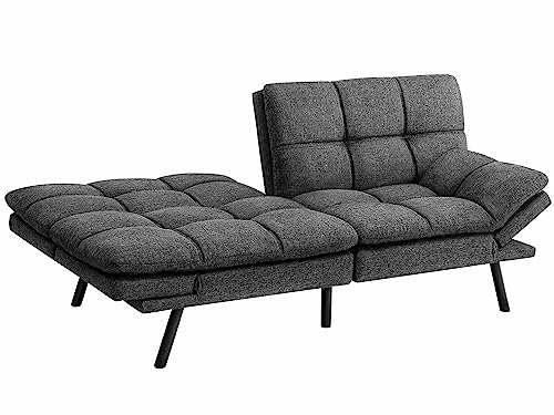 Fangflower Futon Sofa Bed, Fabric Memory Foam Couch, Foldable Convertible Sleeper Loveseat, Daybed for Living Room, Dark Grey