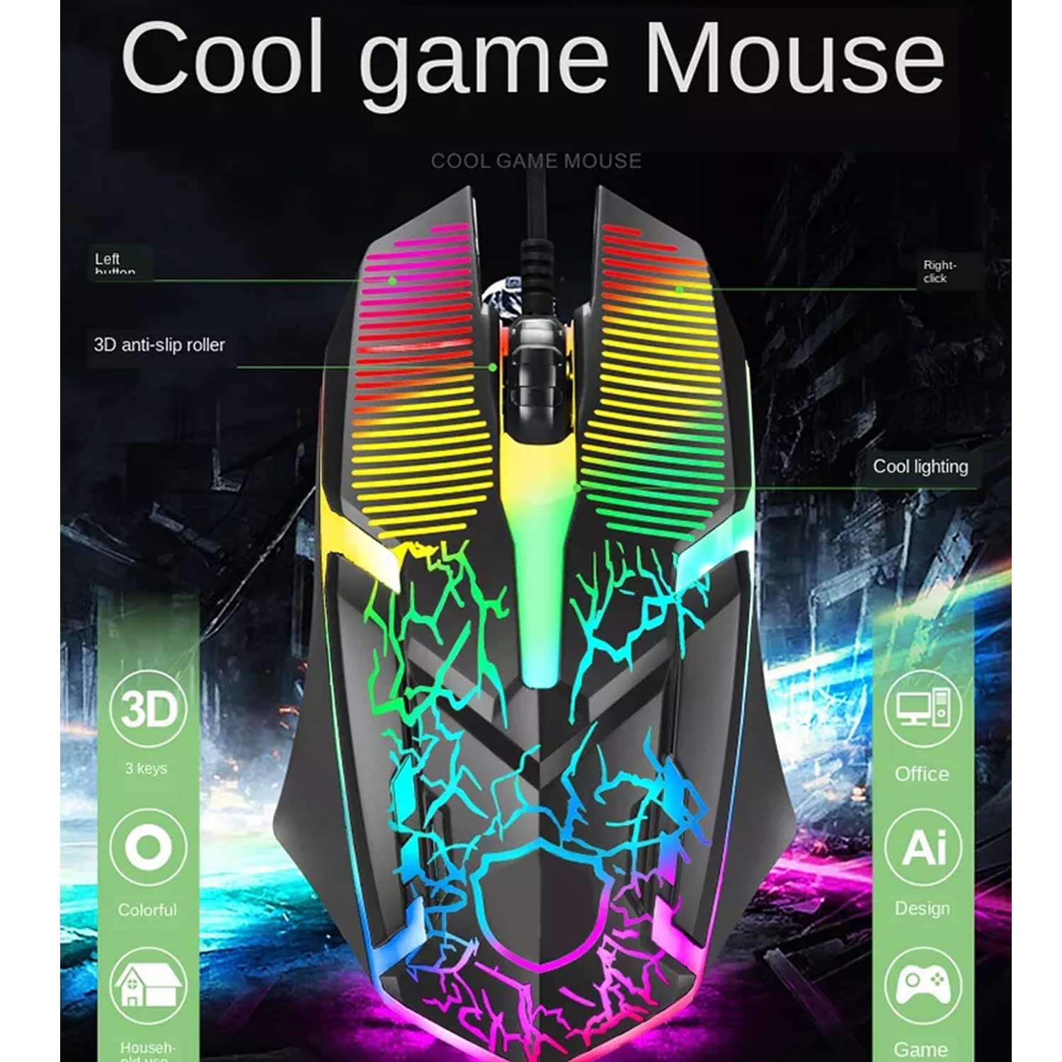 EXHNLE Wired USB Mechanical Feel Computer Keyboard Mouse Sets, RGB Rainbow Backlit Keyboard, with 104 Key Computer PC Gaming Keyboard for PC/Laptop (Color : Black)