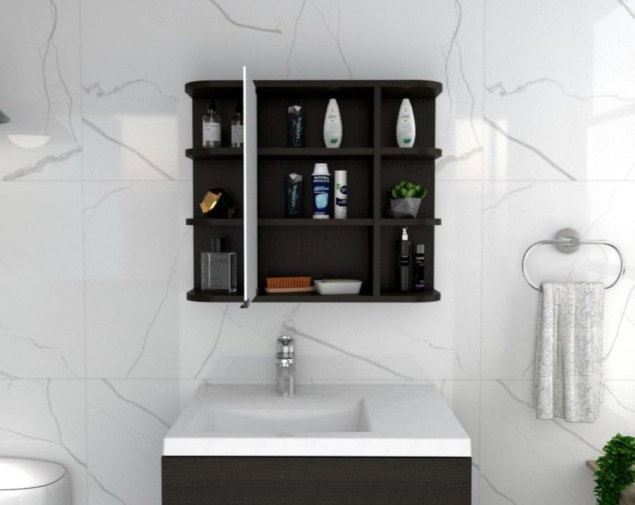 Medicine Cabinet Milano,Six External Shelves Mirror, Bathroom - Black