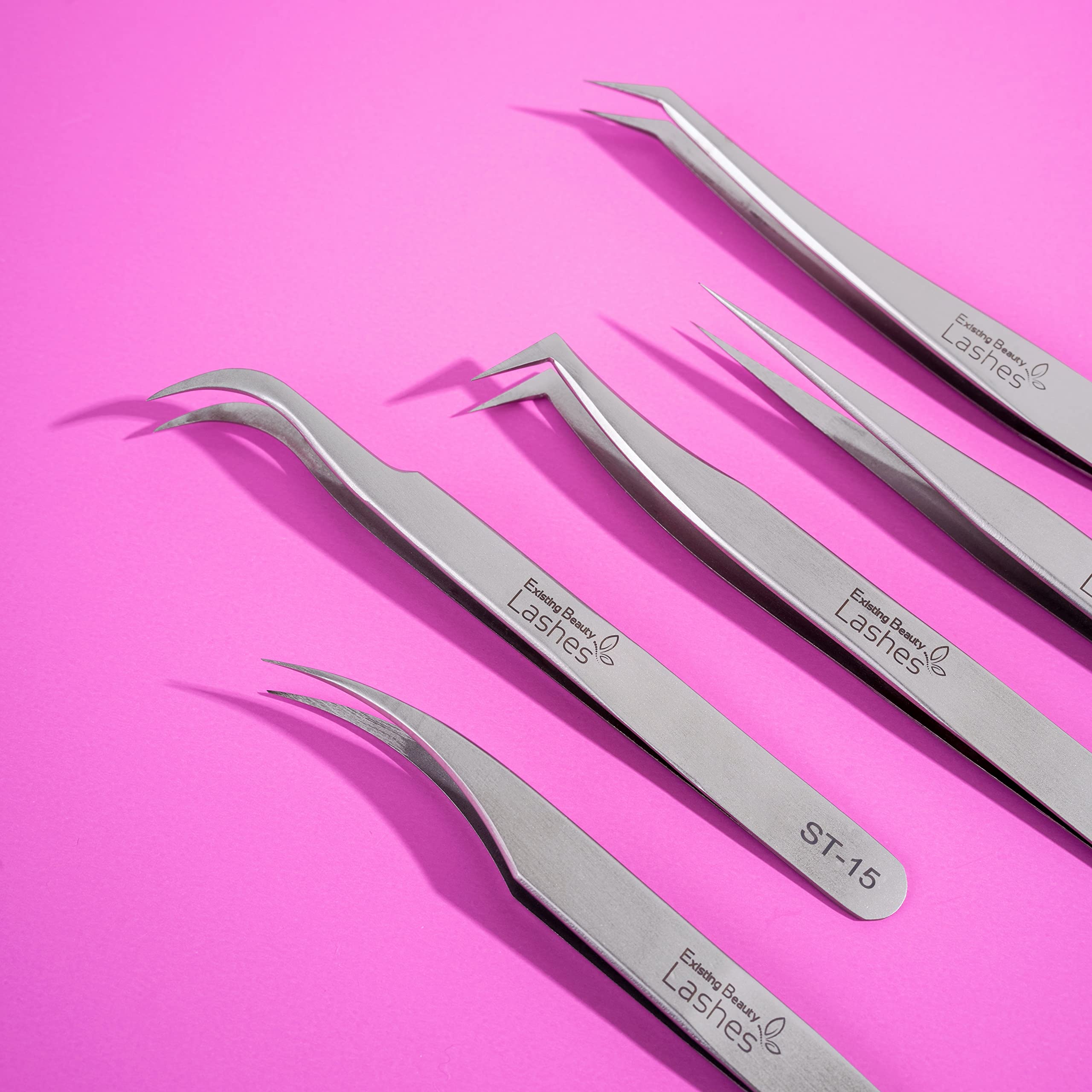 Existing Beauty Eyelash Extension Tweezers - 5 PCS of Lash DIY Precision Set, Curved Volume Lash Tweezers - Cluster Application and Removal of Eye Lashes Extensions Stainless Steel