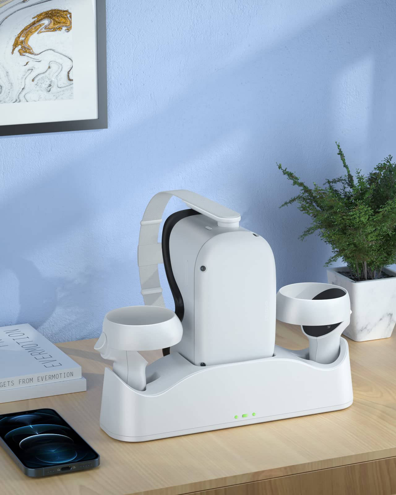 Doohoeek Charging Dock for Oculus Quest 2/Meta Quest 2, Charging Station for Oculus Quest 2 / Meta Quest 2 Headsets and Controllers Stand Mount Station with 2 Rechargeable Batteries for Controllers