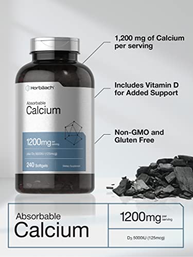 Calcium 1200 mg with Vitamin D3 | 240 Softgels 5000 IU Absorbable Supplement Non-GMO, Gluten Free by Horbaach