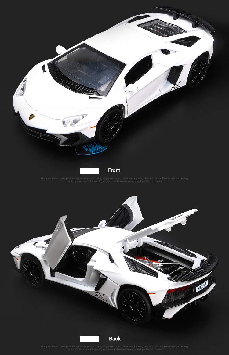 White Lambo Aventador Toy Car Model Pull Back Vehicles Diecast with Light & Sound