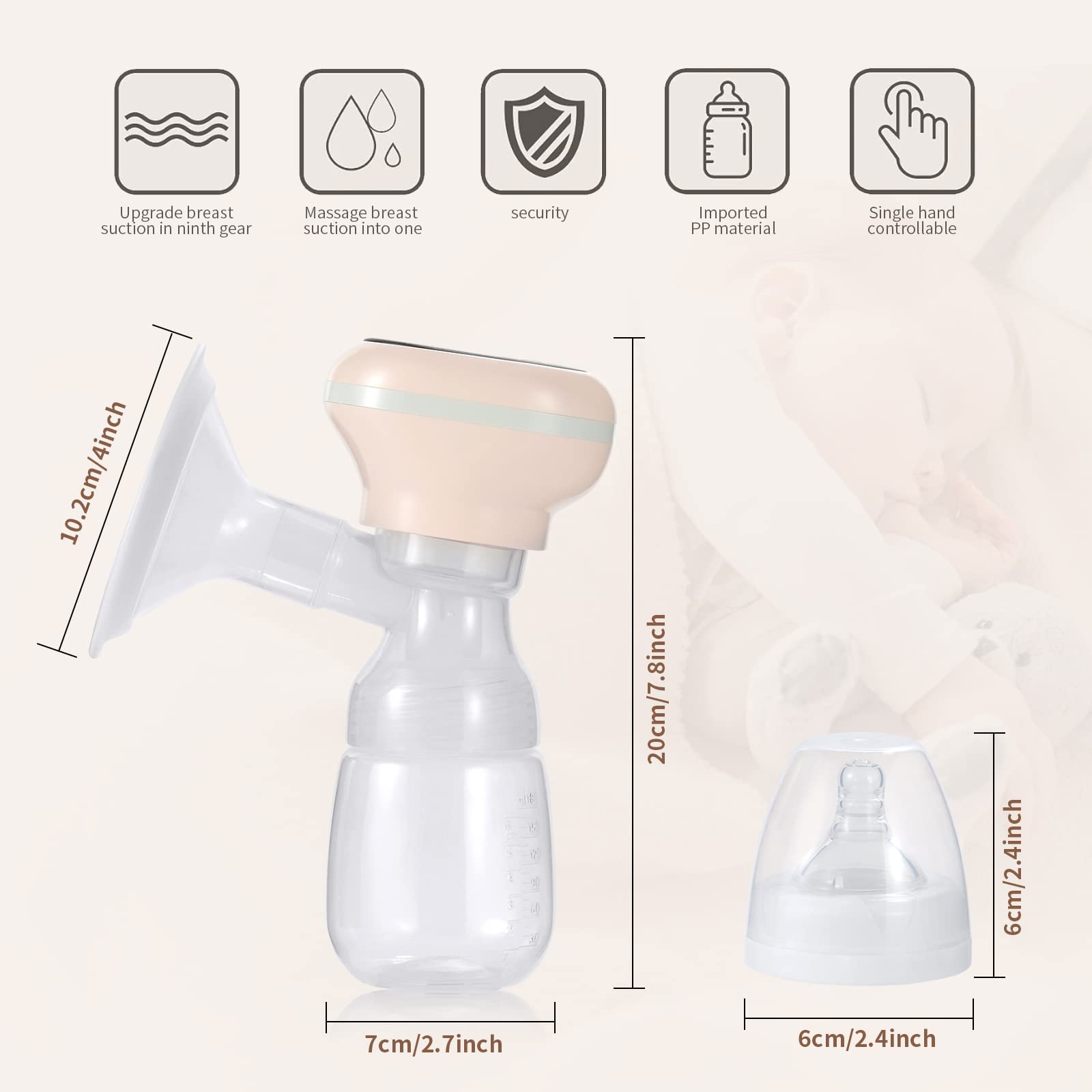 Double Breast Pump Auto Massage Low Noise Breast Pump LCD Touch Screen Breast Pump, Hands Free Mommy, 3 Modes & 9 Levels, 22mm (Pink)