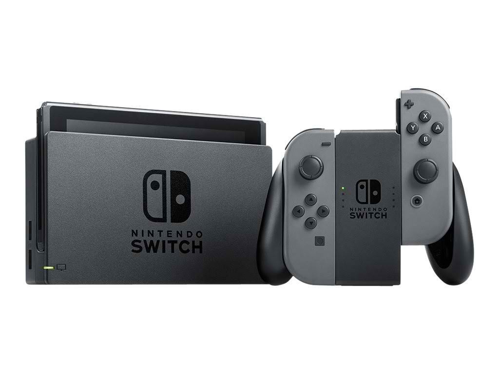 Nintendo Switch Bundle (7 items): 32GB Console Gray Joy-con, 128GB Micro SD, Joy-Con (L/R)-Neon Red/Neon Blue, Game Disc Super Mario Odyssey, and Type C Cable