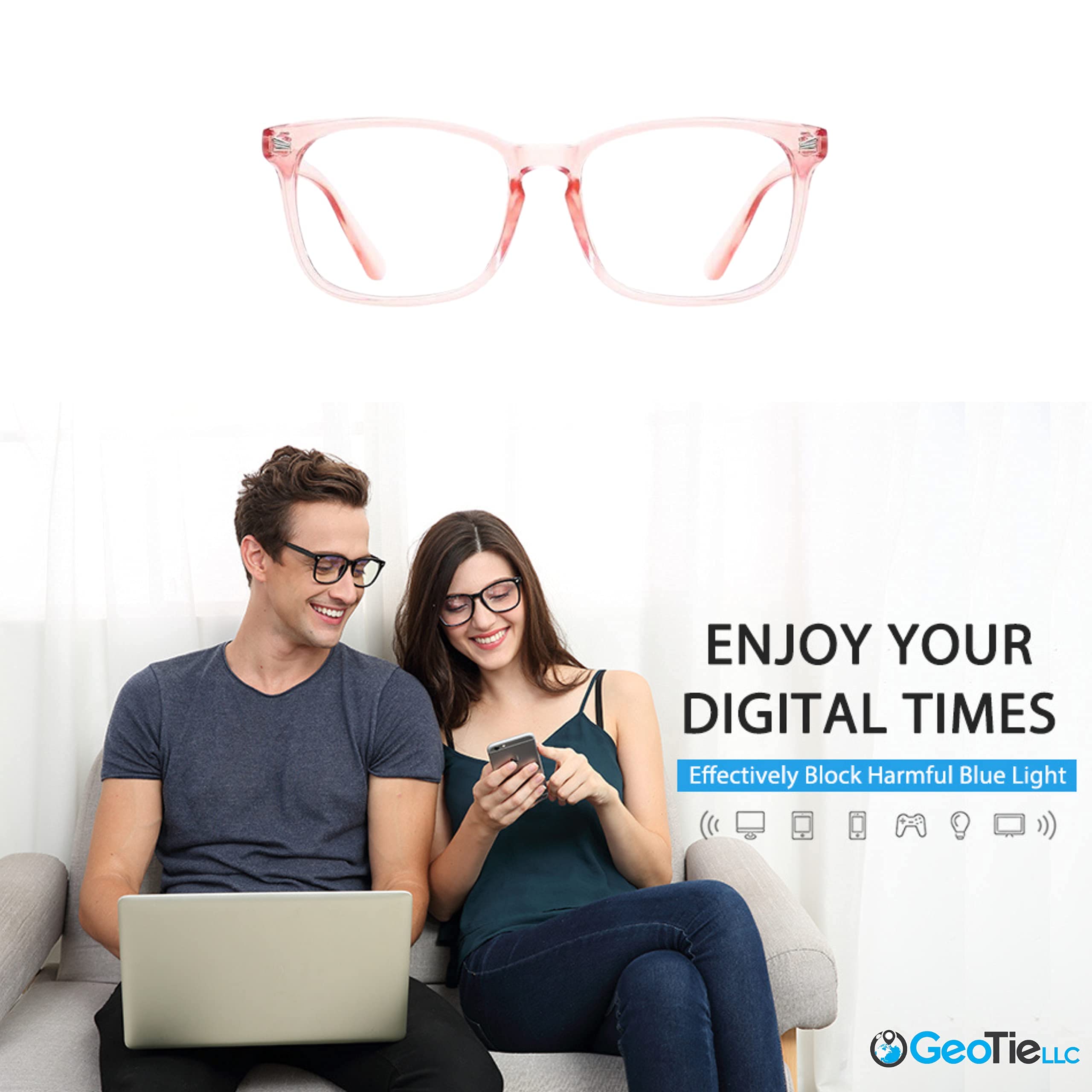 Clear Pink - Womens Blue Light Blocking Glasses - for Women - Bluelight - Sleep Better - UV Protection