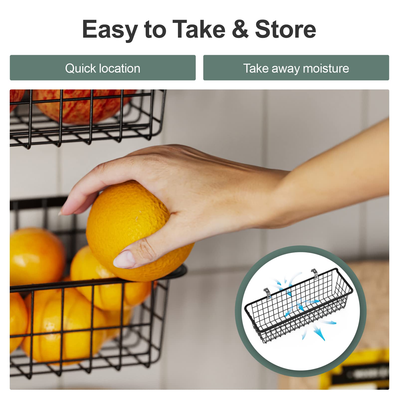 iSPECLE 2 Pack Black Metal Wall Baskets, Add Storage Space in Bathroom Kitchen, Durable and Sturdy, Easy to Install, Hanging or Nailed