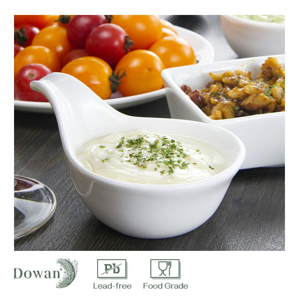 DOWAN Dip Bowl Set, Soy Sauce Dish with Handle, Small Bowls for Side Dish, 3 Oz Deep for Condiment, Ketchup, Appetizer, Ramekin, Individual Server Bowl for Party Dinner BBQ, White