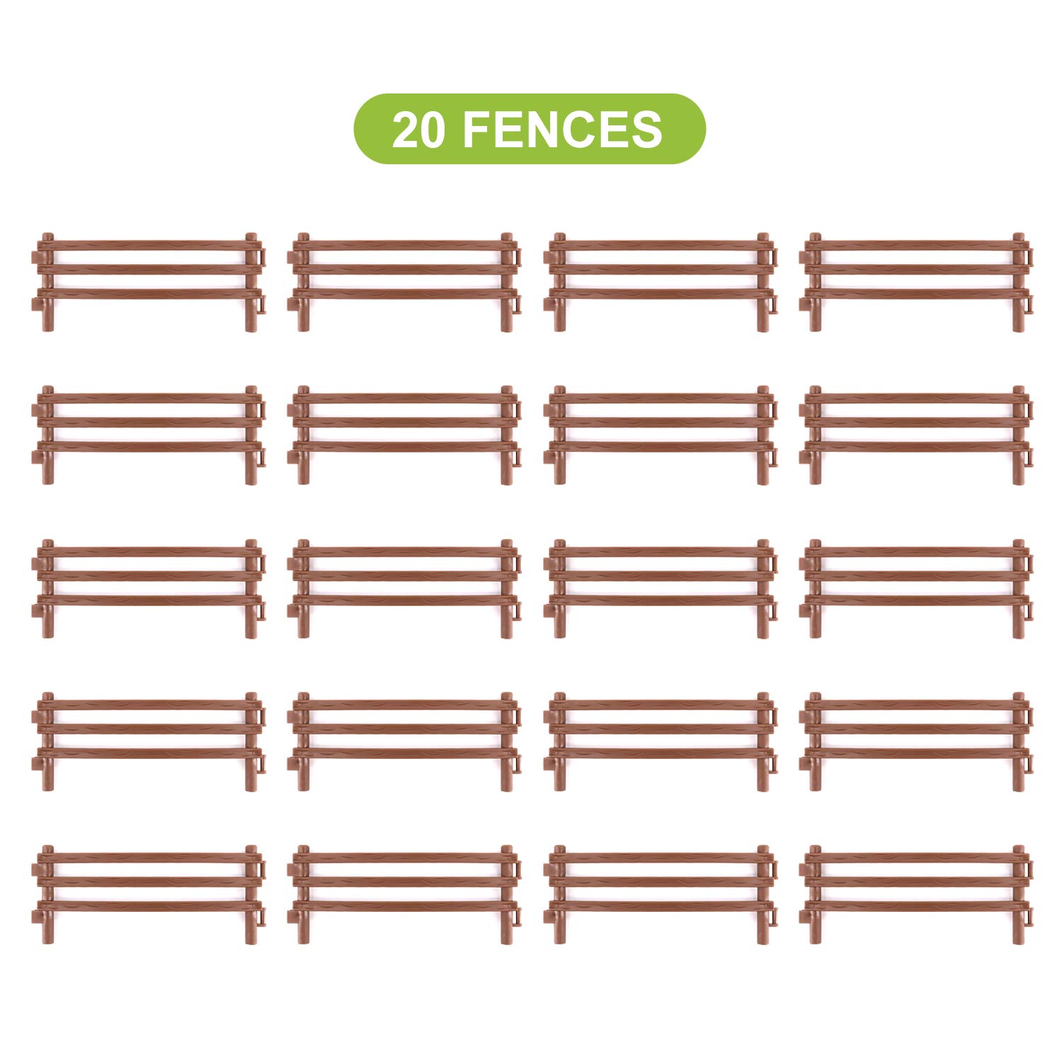 Volnau 20 Pcs Farm Corral Fence Toys Panel Accessories Playset Barn Animal Figures for Toddlers Kids Figurines Set Decoration Prop