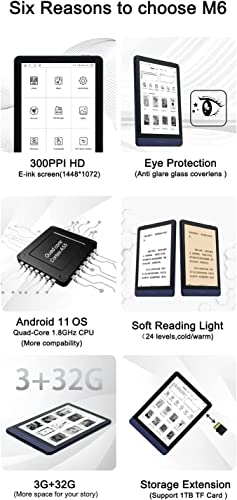 Meebook E-Reader M6 | 6' Eink Carta Screen 300PPI | Adjustable Smart Light | Android 11 | Ouad Core Processor | Audio Books|Support Google Play Store | 3GB+32GB Storage | Micro-SD Slot | Purple