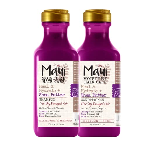 Maui Moisture Heal & Hydrate + Shea Butter Shampoo + Conditioner to Repair & Deeply Moisturize Tight Curly Hair with Coconut & Macademia Oils, Vegan, Silicone, Paraben & Sulfate-Free, 13 Fl Oz