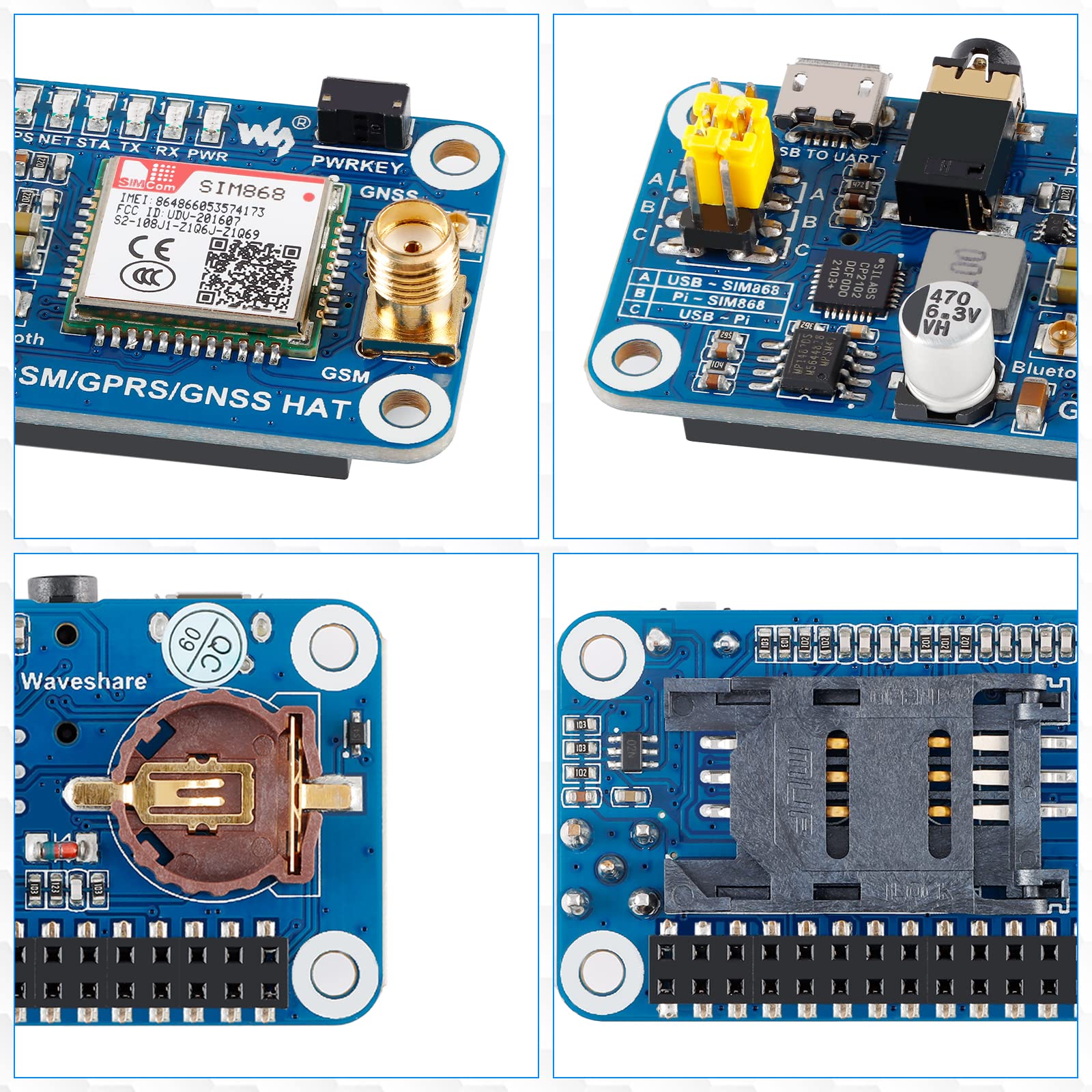 EC Buying GSM/GPRS/GPS/Bluetooth SIM868 Expansion Board, HAT Expansion Board GPS Module SIM868 Compatible with Arduino/Raspberry Pi, Send SMS, Bluetooth 3.0 Data Transmission