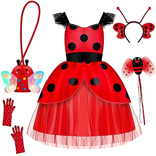 INNOCHEER Ladybug Dress Costume for Girls, Ladybug Costume Toddler Halloween Birthday Dress Up Pretend Play for Kids 2-10