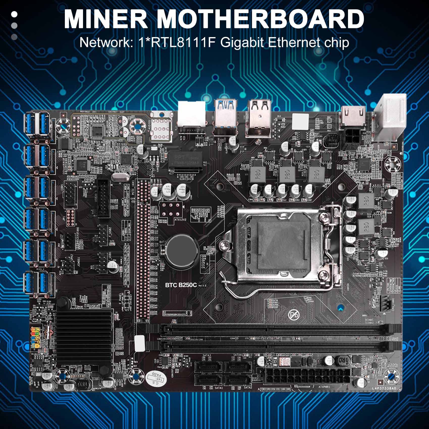 Exogio B250C BTC with Cable+ Cable 12XPCIE to USB3.0 GPU Slot LGA1151 Support DDR4 DIMM