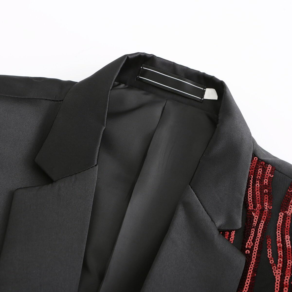Cloudstyle Mens 2-Piece Suit Casual 1 Button Slim Fit Prom Suit Stylish Sequin Dinner Tux Black - Red
